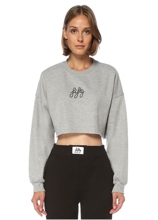 Fifty Pieces Kadın Gri Logolu Crop Sweatshirt M Eu