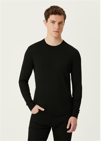 Emporio Armani Erkek Siyah Bisiklet Yaka Ribli Yün Kazak M Eu