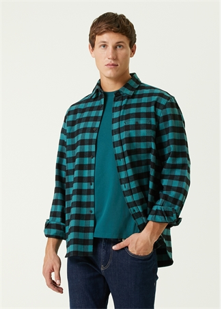 Kenzo Erkek Mavi Polo Yaka Kareli Gömlek 42 FR