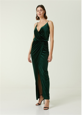 Maison Kairos Kadın Haki Drapeli Yırtmaçlı Maxi Kadife Abiye Elbise Yeşil 36 EU Maison Kairos Kadın Haki Drapeli Yırtmaçlı Maxi Kadife Abiye Elbise Yeşil 36 EU