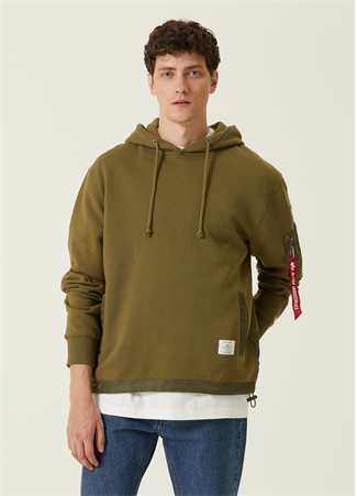 Alpha Industries Erkek Haki Kapüşonlu Logolu Sweatshirt XS EU Alpha Industries Erkek Haki Kapüşonlu Logolu Sweatshirt XS EU
