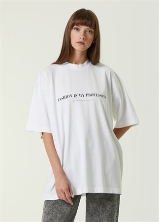 VETEMENTS Kadın Beyaz Bisiklet Yaka Baskılı T-shirt XS EU