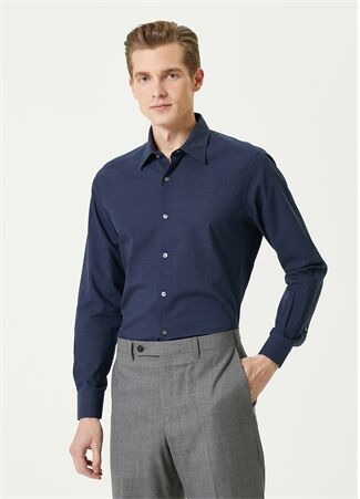 Pal Zileri Erkek Lacivert Mikro Kareli Gömlek 40 IT