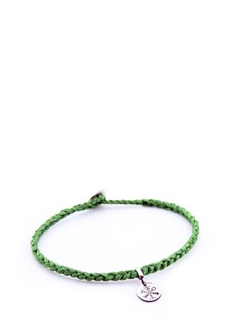 Kayra Khan Erkek Örgü Dokulu Gümüş Rengi Bileklik Yeşil EU