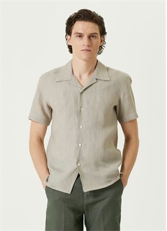 Luciano Barbera Erkek Bej Kısa Kollu Keten Gömlek M Eu Luciano Barbera Erkek Bej Kısa Kollu Keten Gömlek M Eu