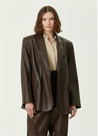 The Mannei Kadın Mafraq Kahverengi Deri Blazer 38 FR