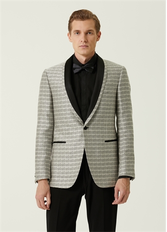 Pal Zileri Erkek Gri Şal Yaka Desenli Saten Garnili İpek Ceket 52 IT Pal Zileri Erkek Gri Şal Yaka Desenli Saten Garnili İpek Ceket 52 IT