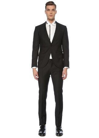 Palzileri Lab Erkek Siyah Desenli Yün Takım Elbise 46 IT