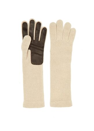 Inverni Kadın Bej Çizgi Dokulu Kaşmir Eldiven EU
