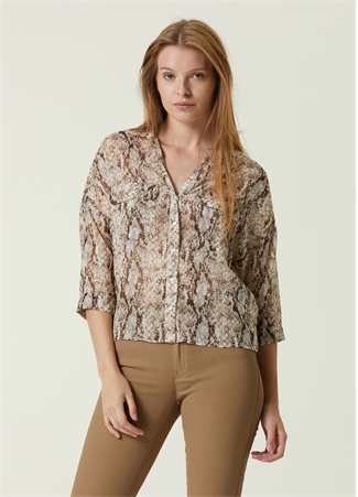 Network Kadın Basic Fit Camel Siyah Yılan Desenli Gömlek Kahverengi S EU Network Kadın Basic Fit Camel Siyah Yılan Desenli Gömlek Kahverengi S EU