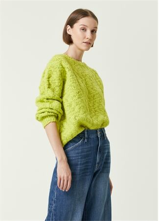 Helmut Lang Kadın Yeşil Bisiklet Yaka Yün Kazak S EU