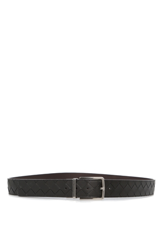 Bottega Veneta Erkek Siyah Örgü Dokulu Deri Kemer 0 EU