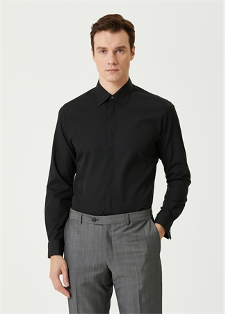 Pal Zileri Erkek Siyah İngiliz Yaka Gömlek 38 IT