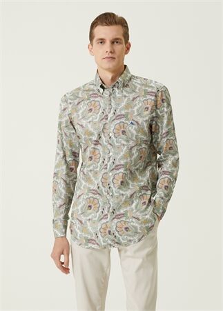 Etro Erkek Beyaz Polo Yaka Şal Desenli Gömlek 42 IT