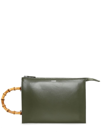 Jil Sander Kadın Haki Bambu Kulplu Deri Omuz Çantası EU Jil Sander Kadın Haki Bambu Kulplu Deri Omuz Çantası EU