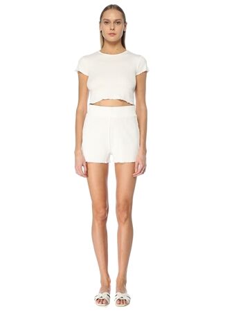 House of Silk Kadın Beyaz Crop Üstlü Şortlu Pijama Takımı XS EU