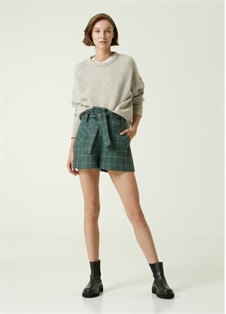 Maje Kadın Yeşil Ekoseli Beli Kuşaklı Şort 34 FR