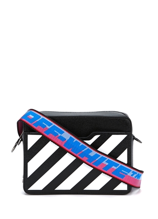Off-White Kadın Siyah Beyaz Verev Çizgili Deri Omuz Çantası EU Off-White Kadın Siyah Beyaz Verev Çizgili Deri Omuz Çantası EU