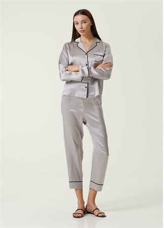 House of Silk Kadın Silver Biyeli İpek Pijama Takımı Gri 38 EU