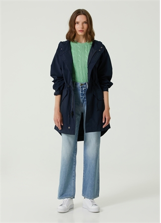 Polo Ralph Lauren Kadın Lacivert Kapüşonlu Beli Büzgülü Yağmurluk L EU