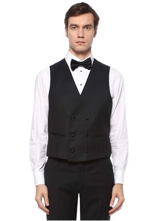 Cerimonia Erkek Siyah V Yaka Yün Yelek 48 IT