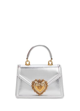 Dolce&Gabbana Kadın Devotion Small Silver Deri Omuz Çantası Gri EU