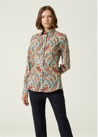 Etro Kadın Beyaz Şal Desenli Gömlek 38 IT