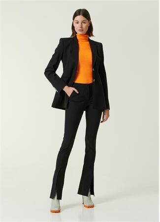 Off-White Kadın Siyah Paçası Yırtmaç Detaylı Pantolon 40 IT