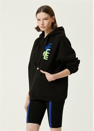 Ace Nayman Kadın Floa Siyah Kapüşonlu Logolu Sweatshirt XS EU