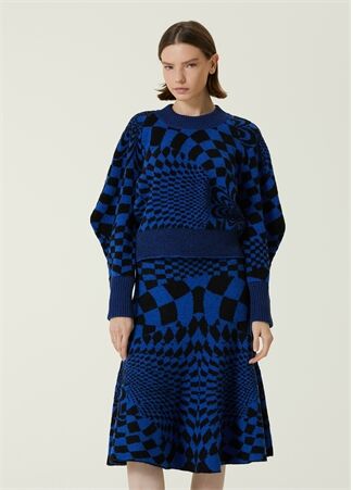 Stella McCartney Kadın Mavi Siyah Geometrik Desenli Yün Kazak 38 IT Stella McCartney Kadın Mavi Siyah Geometrik Desenli Yün Kazak 38 IT