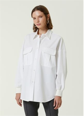 Alexander McQueen Kadın Beyaz Çift Cepli Gömlek 44 IT