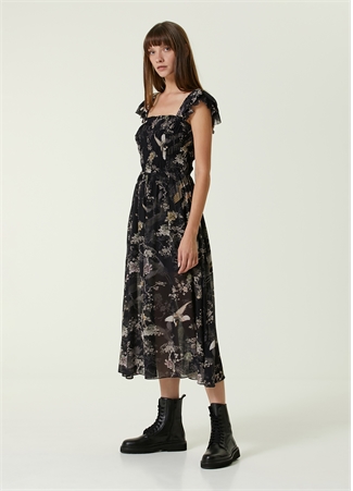 Allsaints Kadın Mali Amare Siyah Çiçekli Midi Elbise 4 Uk