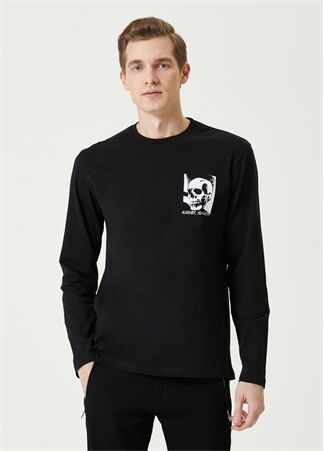 Alexander McQueen Erkek Siyah Bisiklet Yaka Baskılı Uzun Kol T-shirt M EU