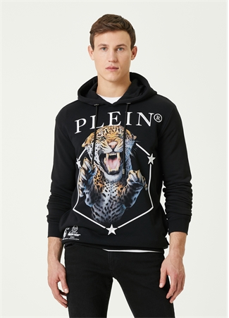 Philipp Plein Erkek Tiger Siyah Kapüşonlu Sweatshirt L EU Philipp Plein Erkek Tiger Siyah Kapüşonlu Sweatshirt L EU
