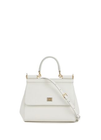 Dolce&Gabbana Kadın Sicily Beyaz Logolu Deri Omuz Çantası EU Dolce&Gabbana Kadın Sicily Beyaz Logolu Deri Omuz Çantası EU