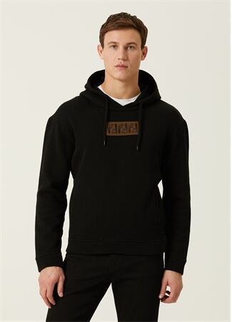 Fendi Erkek Siyah Kapüşonlu Logolu Sweatshirt 48 IT