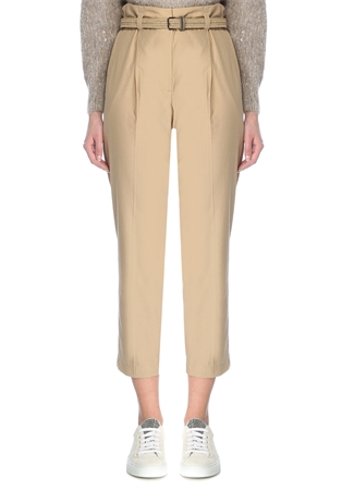Brunello Cucinelli Kadın Bej Beli Kemerli Dar Paça Pilili Pantolon 38 It