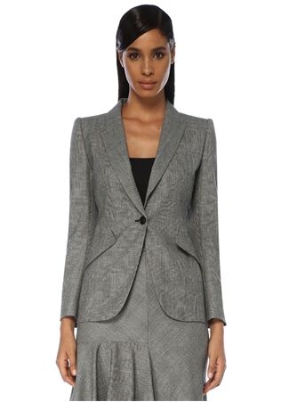 Alexander McQueen Kadın Gri Ekose Desenli Kulplu Yün Ceket 44 IT