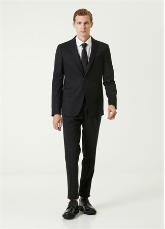 Palzileri Lab Erkek Siyah Geometrik Desenli Yün Takım Elbise 50 IT