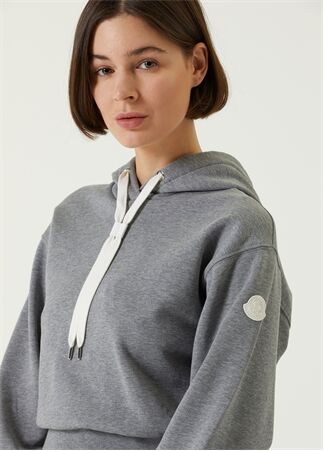 Moncler Kadın Gri Kapüşonlu Sırtı Logolu Sweatshirt XS EU