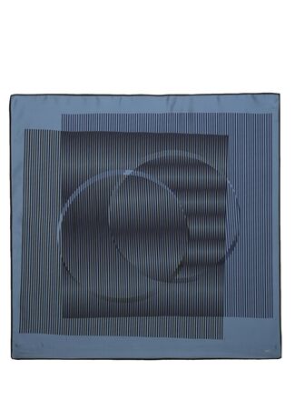 Pal Zileri Erkek Lacivert Geometrik Desenli İpek Atkı Mavi EU