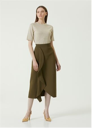 Alexander McQueen Kadın Haki Volan Detaylı Midi Etek M EU