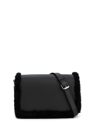 Beymen Club Kadın Siyah Peluş Detaylı Deri Omuz Çantası EU Beymen Club Kadın Siyah Peluş Detaylı Deri Omuz Çantası EU