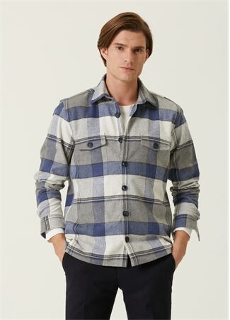 Network Erkek Regular Fit Gri Lacivert Dış Gömlek 38 EU