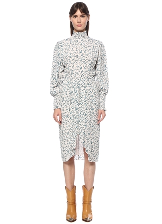 Etoile Isabel Marant Kadın Mavi Beyaz Batik Desenli Midi Elbise Siyah 34 FR