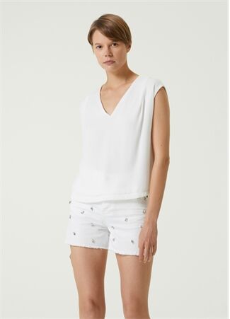 Beymen Club Kadın Beyaz V Yaka Kolsuz T-shirt L