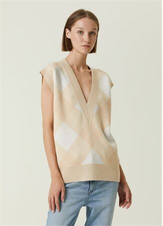 Sandro Kadın Bej V Yaka Jakarlı Yün Süveter Kahverengi 0 US Sandro Kadın Bej V Yaka Jakarlı Yün Süveter Kahverengi 0 US