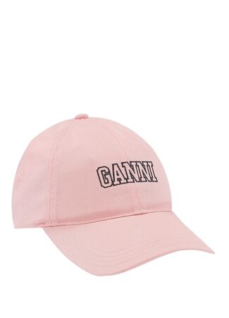Ganni Kadın Pembe Logo Nakışlı Şapka EU
