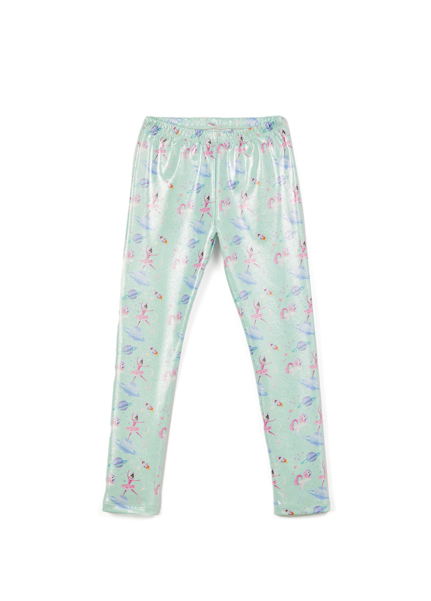 Miss Muse - Ballerina in Space Desenli Simli Kız Çocuk Tayt - Yeşil