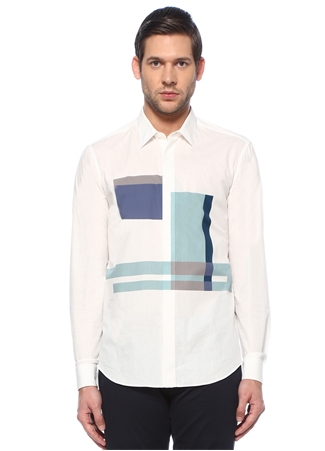 Pal Zileri Erkek Beyaz İngiliz Yaka Baskılı Gömlek 4 IT